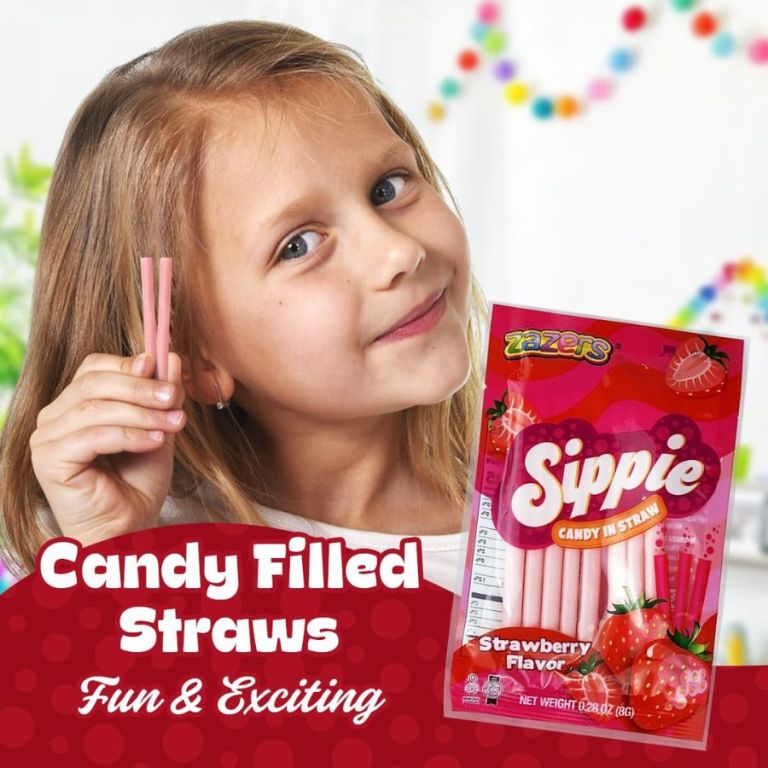 Zazzers Sippie Candy In Straw Strawberry Flavor (30 Pack – 0.28 Oz ...